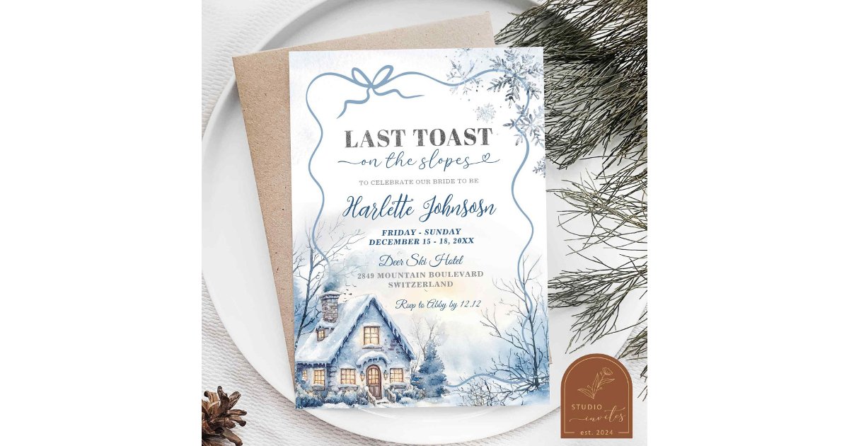 Last Toast On The Slopes Cabin Bachelorette Party Invitation | Zazzle