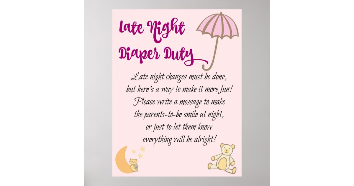 Late Night Diaper Duty Sign Baby Shower Game | Zazzle