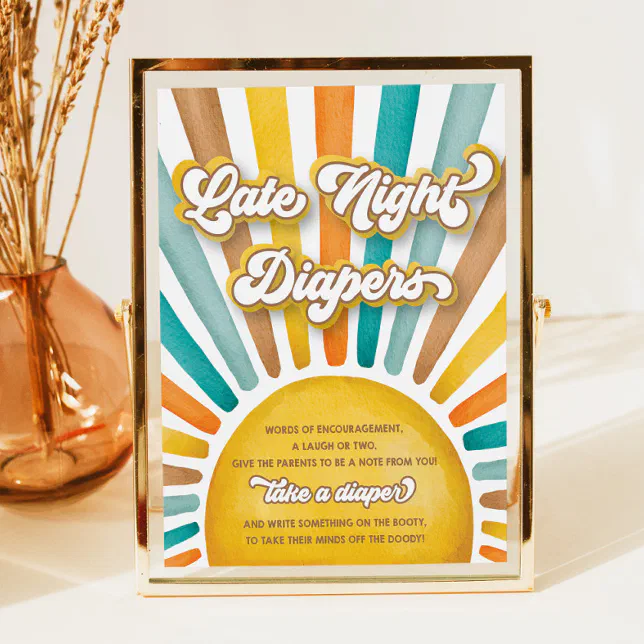 Late Night Diapers Boho Sunshine Baby Shower Sign | Zazzle