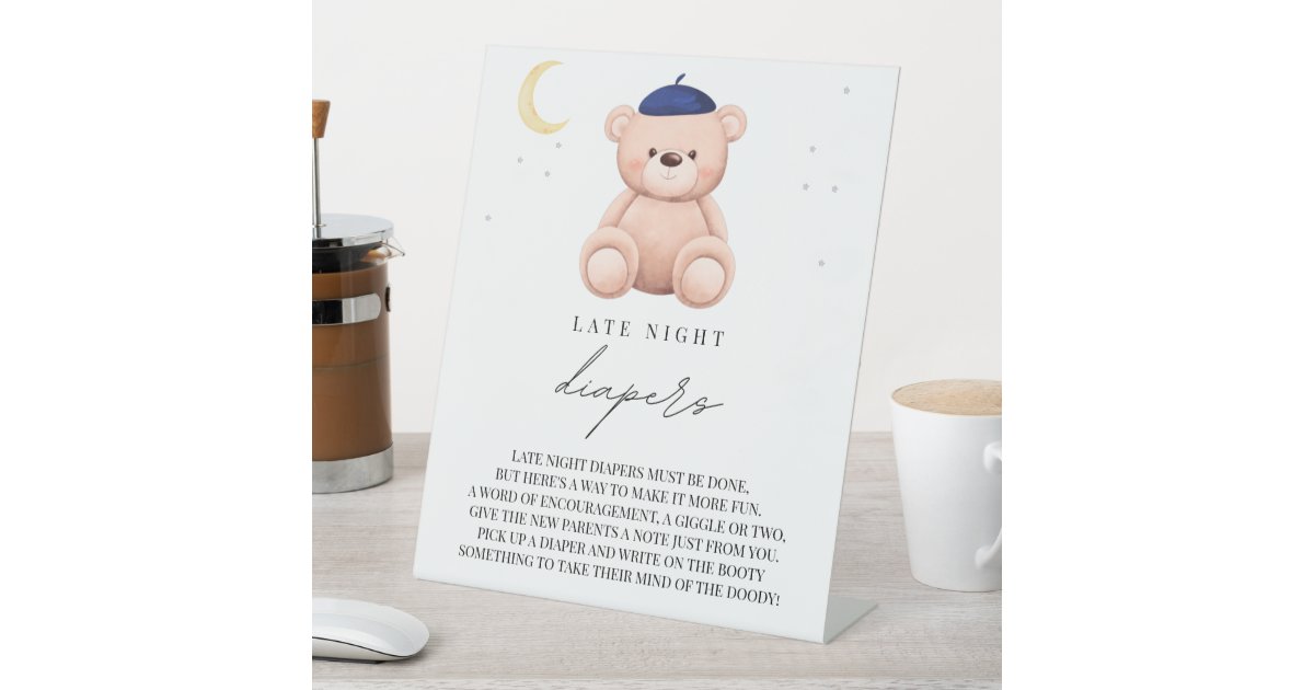 Late Night Diapers Bonjour Bebe French Baby Shower Pedestal Sign | Zazzle