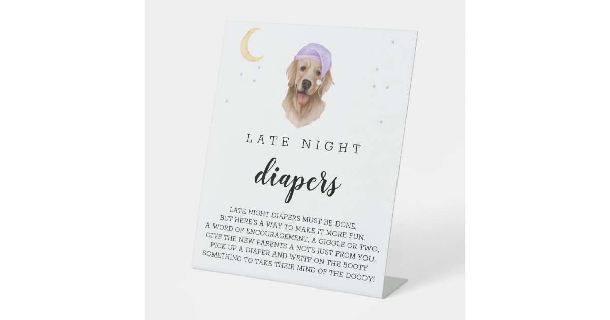 Late Night Diapers Labrador Baby Shower Watercolor Pedestal Sign | Zazzle