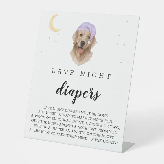 Late Night Diapers Labrador Baby Shower Watercolor Pedestal Sign | Zazzle