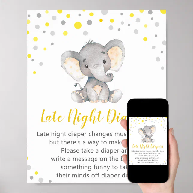 Late Night Diapers Nappy Thoughts Baby Shower Poster | Zazzle