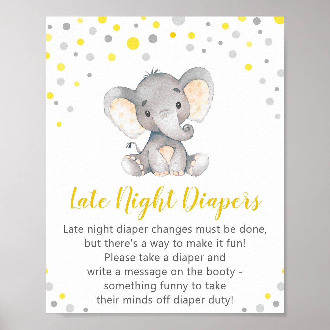 Late Night Diapers Nappy Thoughts Baby Shower Poster | Zazzle