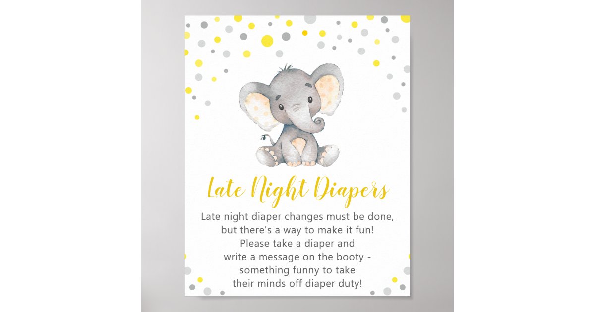 Late Night Diapers Nappy Thoughts Baby Shower Poster | Zazzle