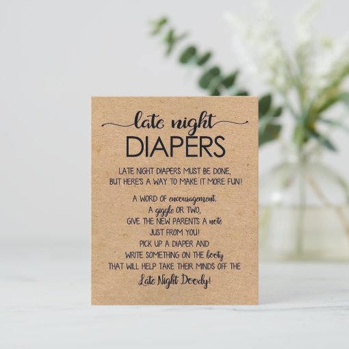 Late Night Diapers Printable, Rustic Baby Shower | Zazzle