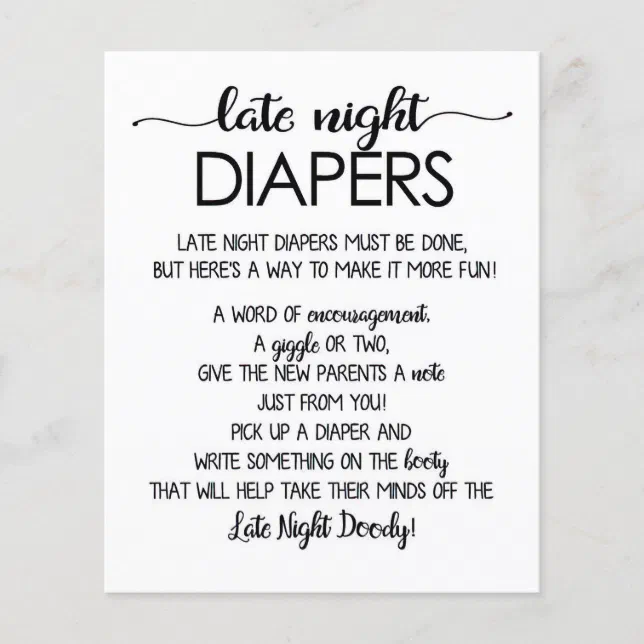 Late Night Diapers Printable, Rustic Baby Shower | Zazzle