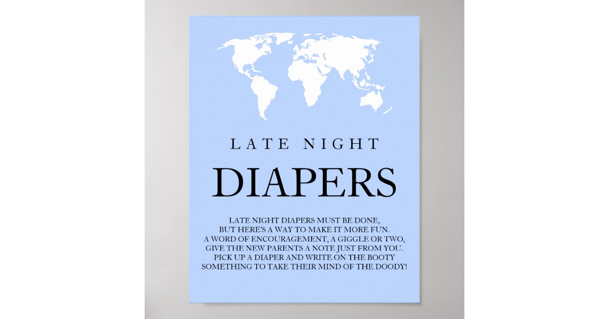 Late Night Diapers Travel World Map Baby Shower Po Poster | Zazzle