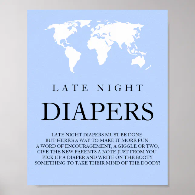 Late Night Diapers Travel World Map Baby Shower Po Poster | Zazzle