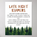 Late Night Diapers Woodland Baby Shower Game Poster | Zazzle