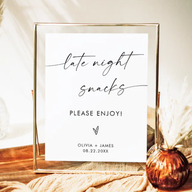 Late Night Snacks Wedding Sign, Wedding Snack Bar Poster | Zazzle