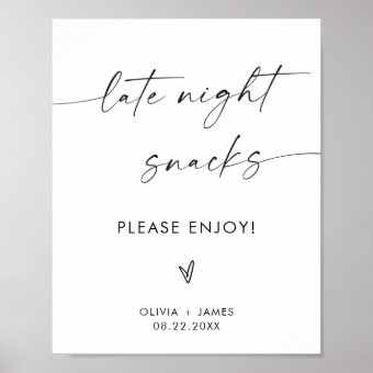 Late Night Snacks Wedding Sign, Wedding Snack Bar Poster | Zazzle