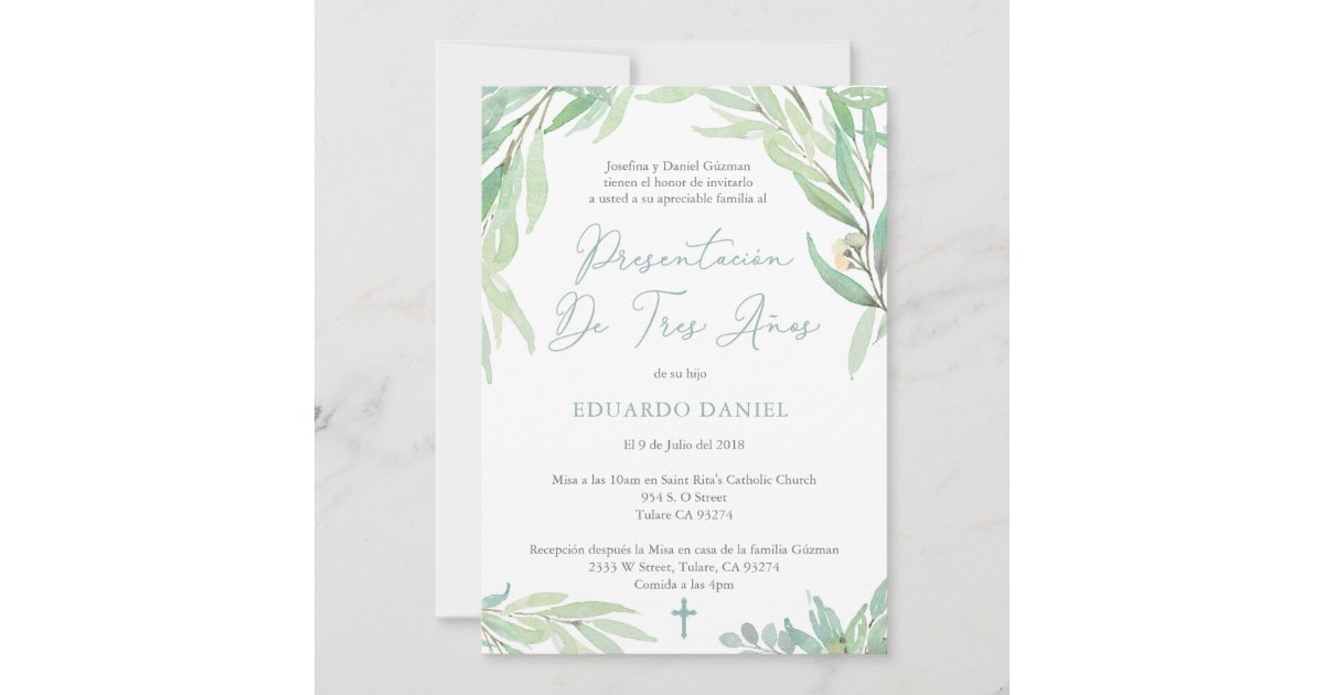 Latino Three Year Old Presentation Misa for Boy Invitation | Zazzle