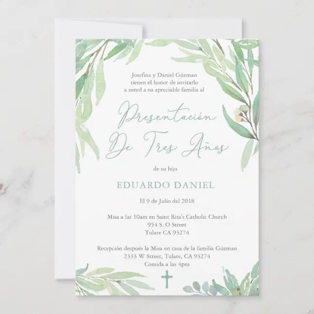 Latino Three Year Old Presentation Misa for Boy Invitation | Zazzle