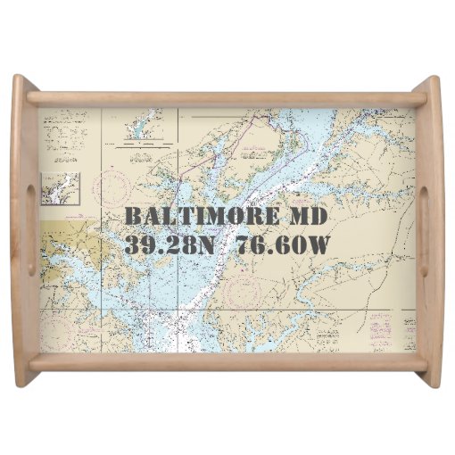 Latitude Longitude Baltimore MD Nautical Chart Serving Tray | Zazzle