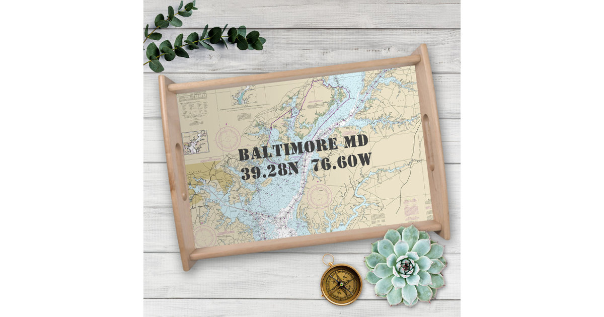 Latitude Longitude Baltimore MD Nautical Chart Serving Tray | Zazzle