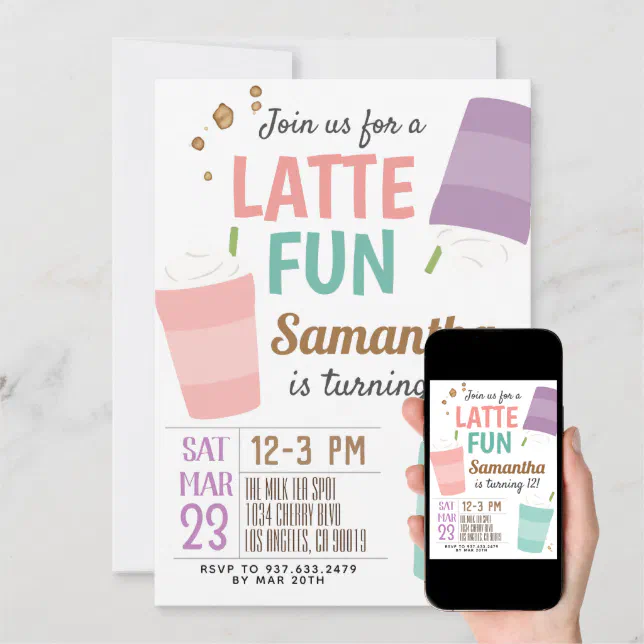 Latte Fun Coffee Birthday Invitation | Zazzle