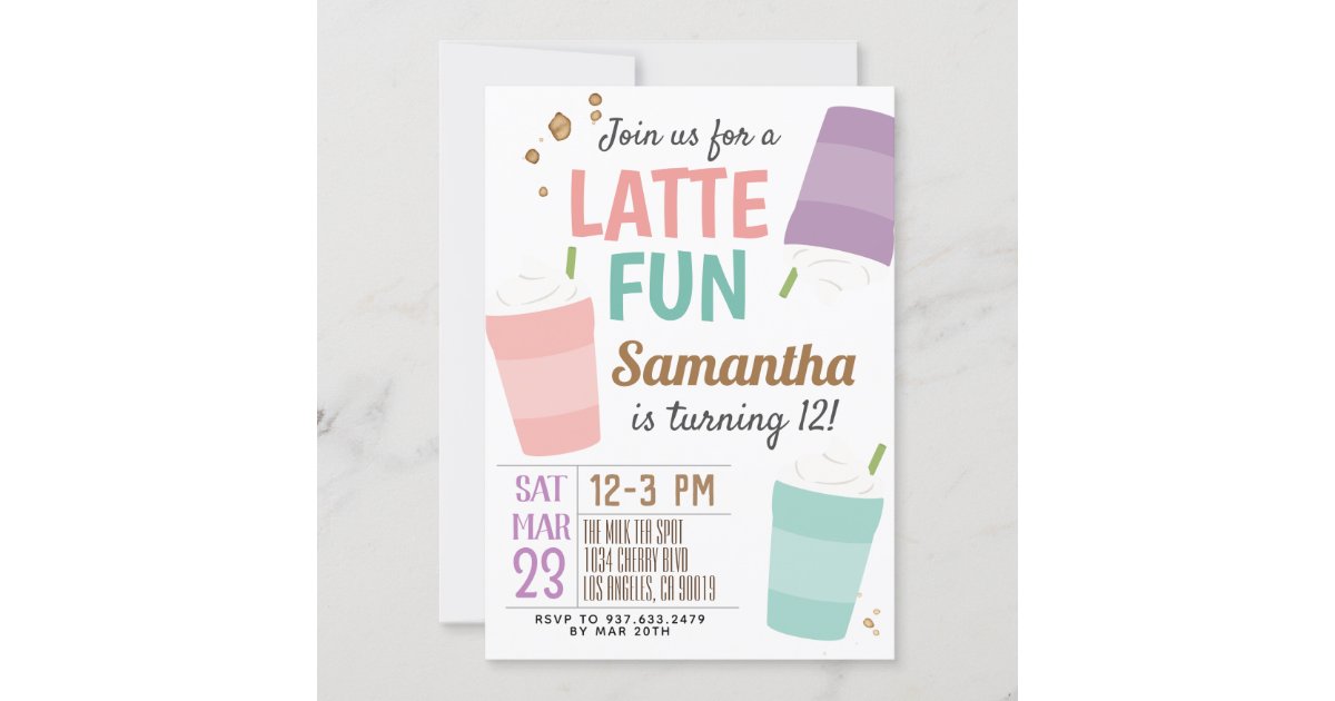 Latte Fun Coffee Birthday Invitation | Zazzle