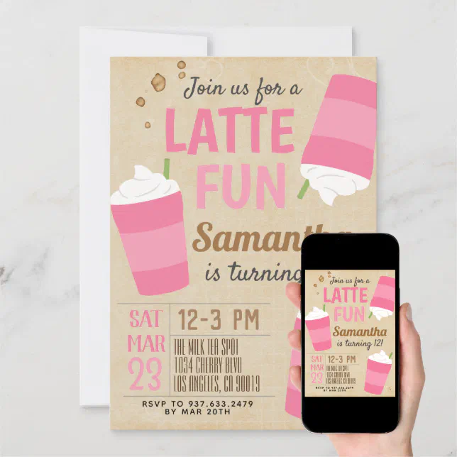 Latte Fun Coffee Birthday Invitation | Zazzle