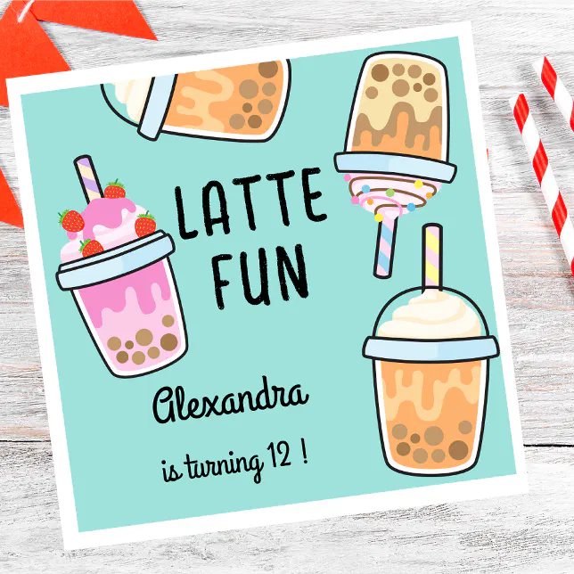 Latte fun coffee bobba tea birthday napkins | Zazzle