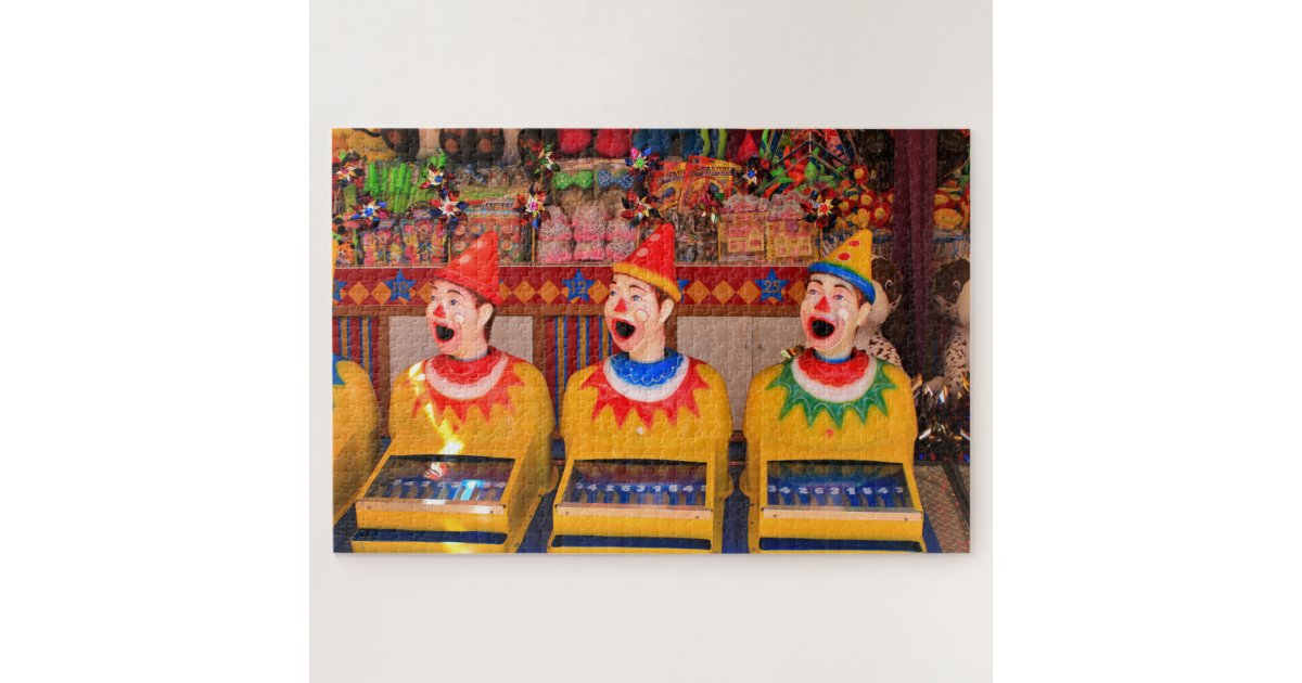 Laughing clowns sideshow alley game jigsaw puzzle | Zazzle