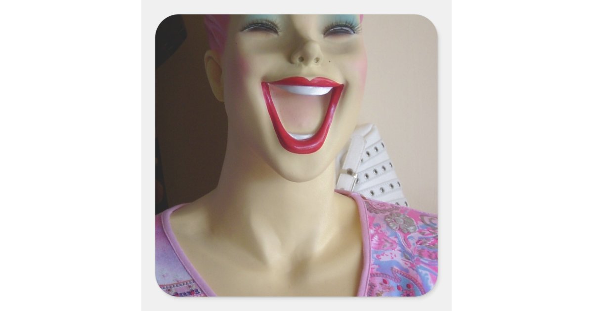 laughing mannequin square sticker | Zazzle