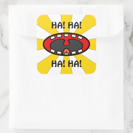 Laughing open mouth (w/ bad teeth, tongue & uvula) square sticker | Zazzle