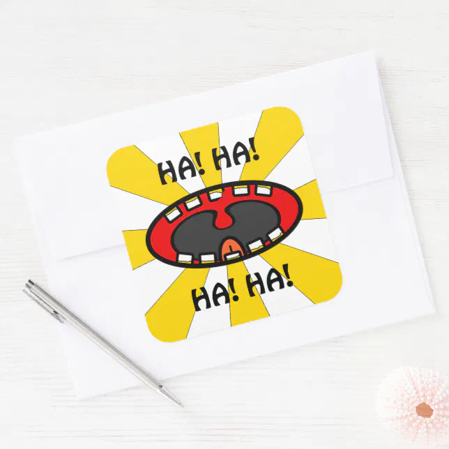 Laughing open mouth (w/ bad teeth, tongue & uvula) square sticker | Zazzle