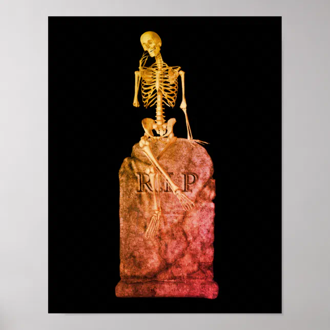 Laughing Skeleton On Tombstone Halloween Poster | Zazzle