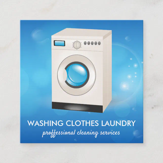 Laundry Cleaning Clothes Washing Machine Square Business Card | Zazzle