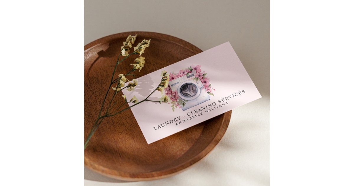 Laundry Cleaning Services Blush QR Code Business Card | Zazzle