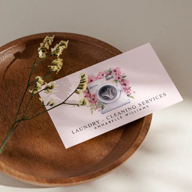 Laundry Cleaning Services Blush QR Code Business Card | Zazzle