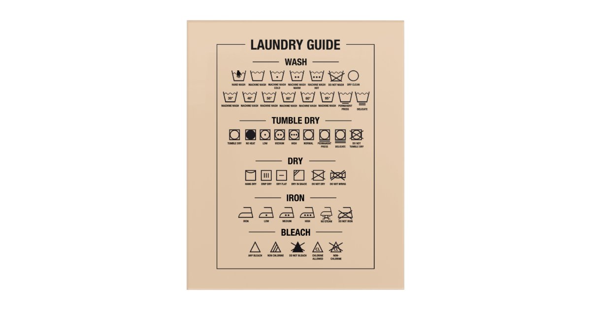 Laundry guide, textile care symbols acrylic print | Zazzle
