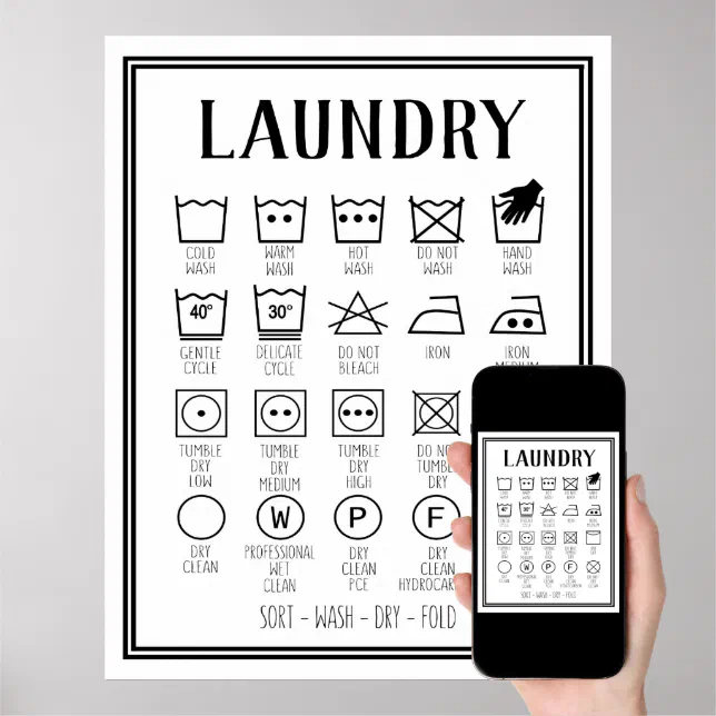Laundry poster infographic symbols, custom | Zazzle