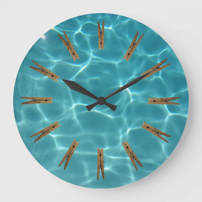 Laundry Room Clothespin Water Large Clock | Zazzle
