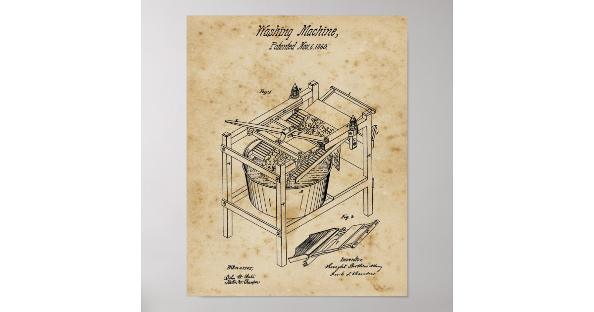 Laundry Room Decor Washing Machine Blueprint Art | Zazzle