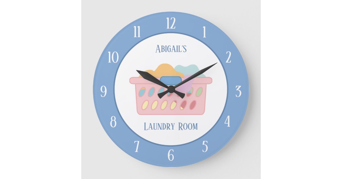 Laundry Room Personalized Blue Large Clock | Zazzle