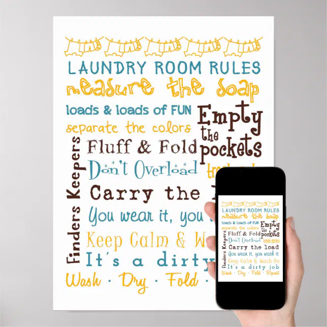 Laundry Room Rules Poster | Zazzle
