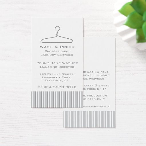 Laundry service grey swing hang tag business card | Zazzle