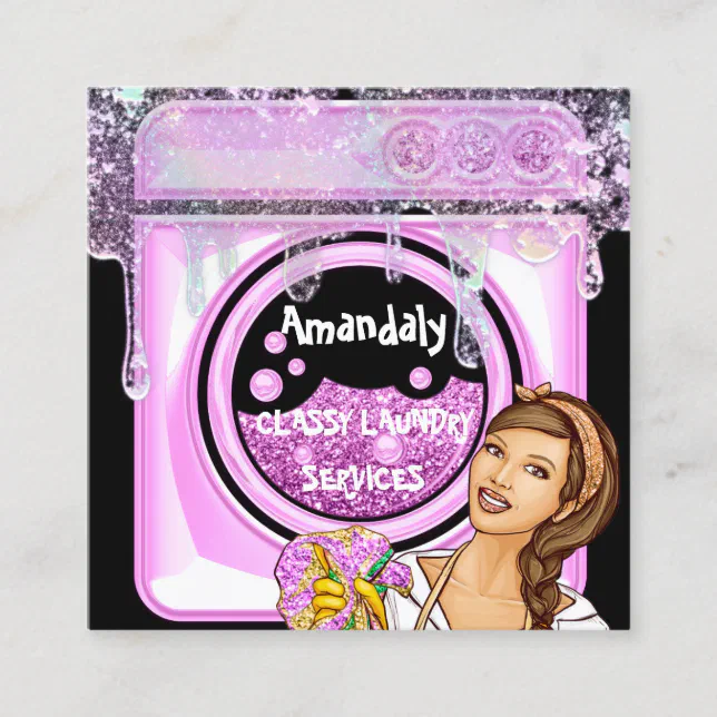 Laundry Washing Cleaning Service QR Code Black Square Business Card ...