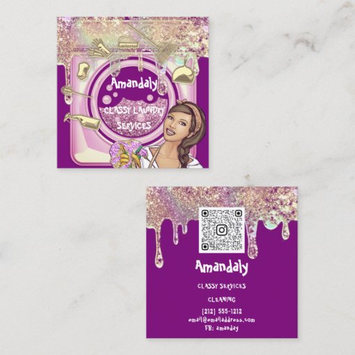 Laundry Washing Cleaning Service QR Code Logo Gold Square Business Card ...