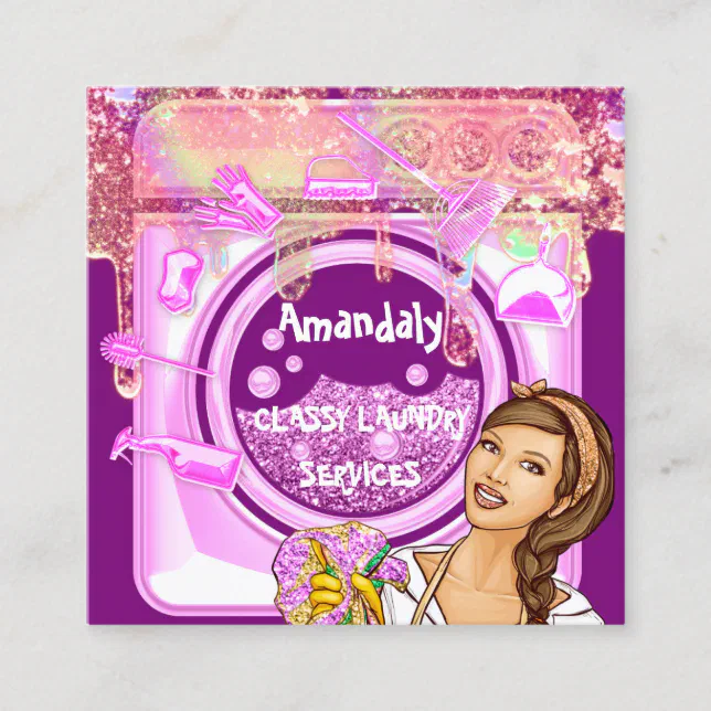 Laundry Washing Cleaning Service QR Code Logo Pink Square Business Card ...