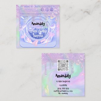 Laundry Washing Cleaning Service QR Code Logo Square Business Card | Zazzle