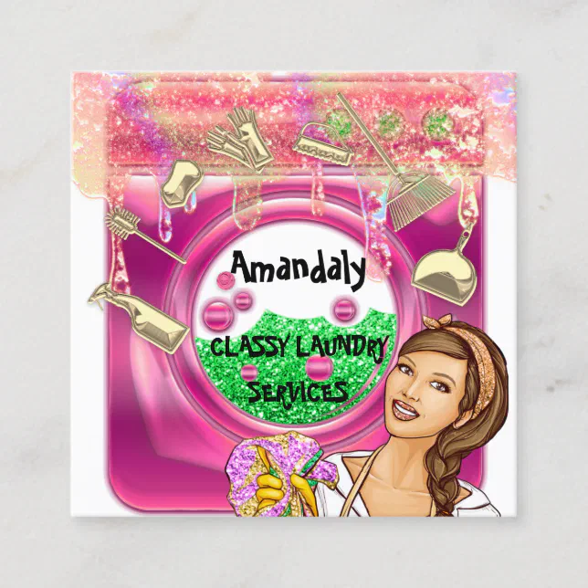 Laundry Washing Machine Cleaning Service QR Logo Square Business Card ...