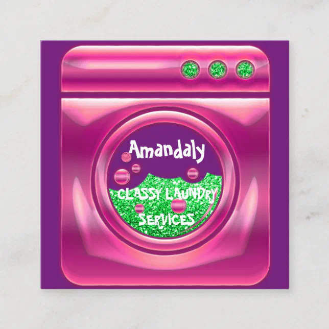 Laundry Washing Machine Home Cleaning QR Code Pink Square Business Card ...