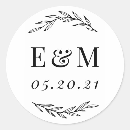 Laurel Branch Monogram Wedding Favor Classic Round Sticker | Zazzle.com