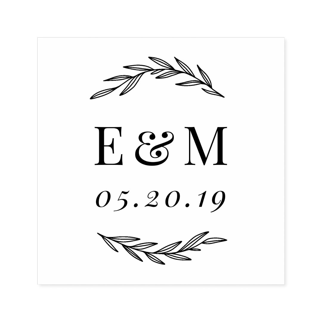 Laurel Branch Monogram Wedding Save the Date Rubber Stamp | Zazzle