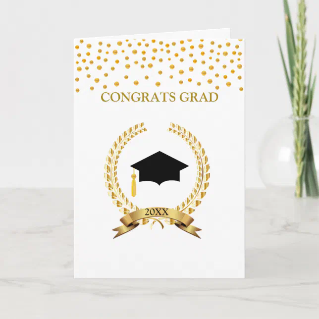 Laurel & Gold Confetti Graduation Card | Zazzle