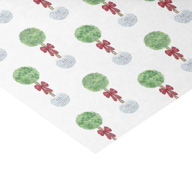 Laurel Topiary Tree Twisted Stem Red Bow Tissue Paper | Zazzle