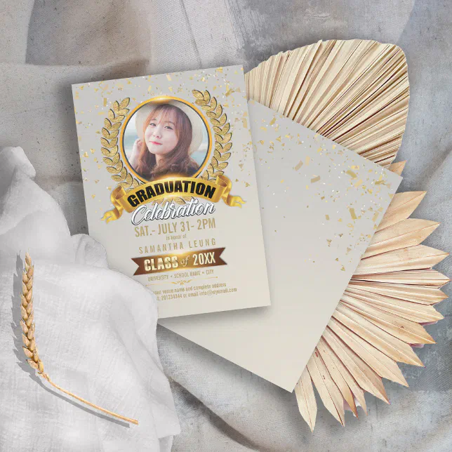 Laurel Wreath Graduation Photo ID833 Invitation | Zazzle